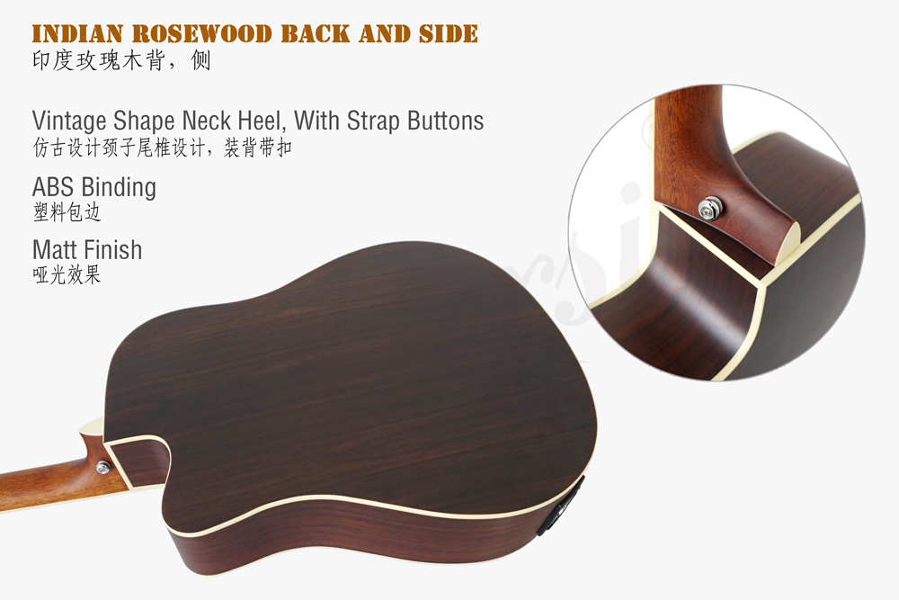 Aiersi brand 41 inch Solid Top Electrical Acoustic Guitar SG02SRCE-41 ...