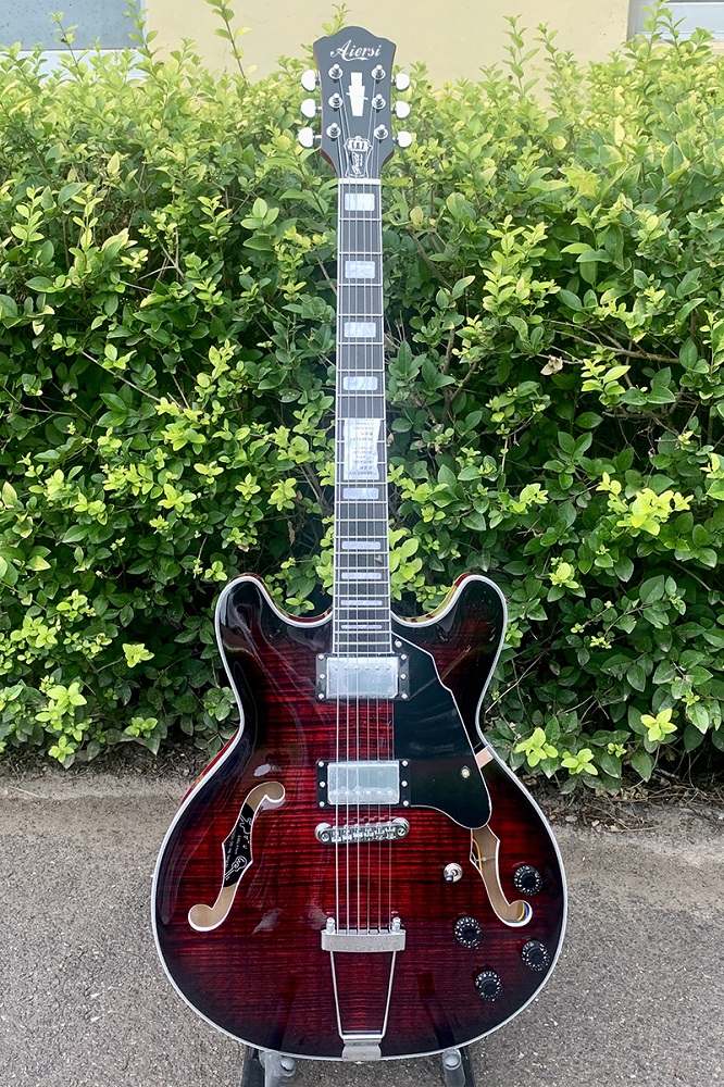 Glossy Redburst Maple Semi-Hollow Jazz Guitar - Aiersi Guitar