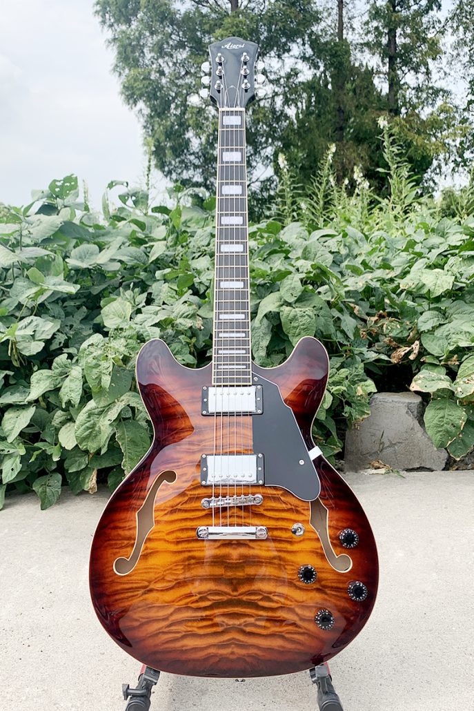 Sunburst Curly Ash Semi Hollow Electric Guitar - Aiersi Guitar