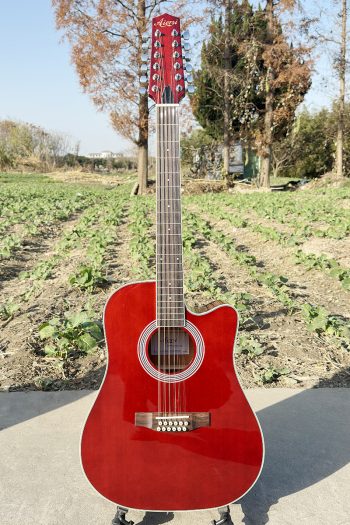 Glossy Red Colour Mahogany Cutaway 12 String Electric Acoustic Guitar ...