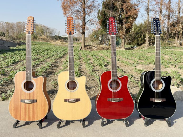 Glossy Red Mahogany 12 String 41 Inch Cutaway Electric Acoustic Guitar ...