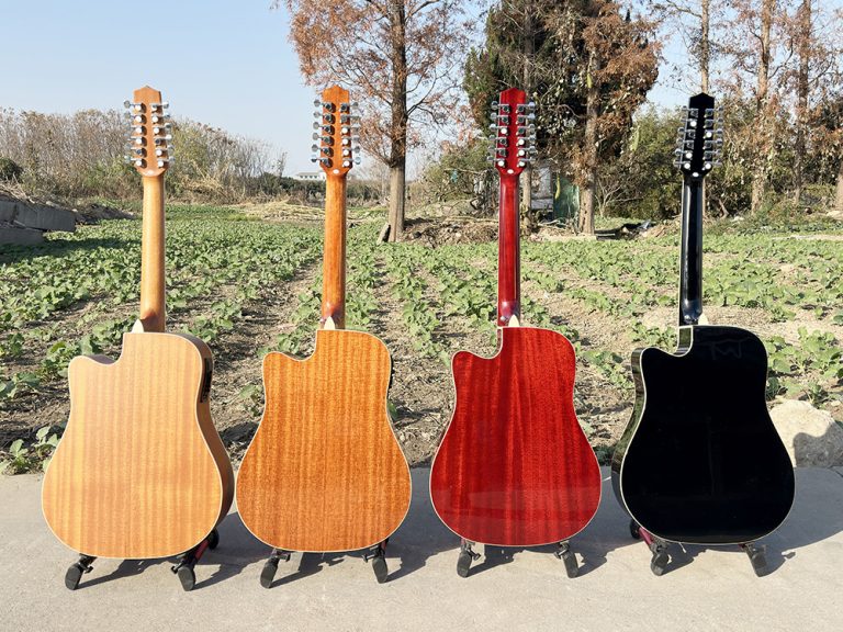 Glossy Red Mahogany 12 String 41 Inch Cutaway Electric Acoustic Guitar ...